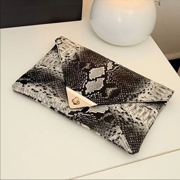 Bags | Vegan Leather Snake Print Envelope Clutch Bag | Poshmark